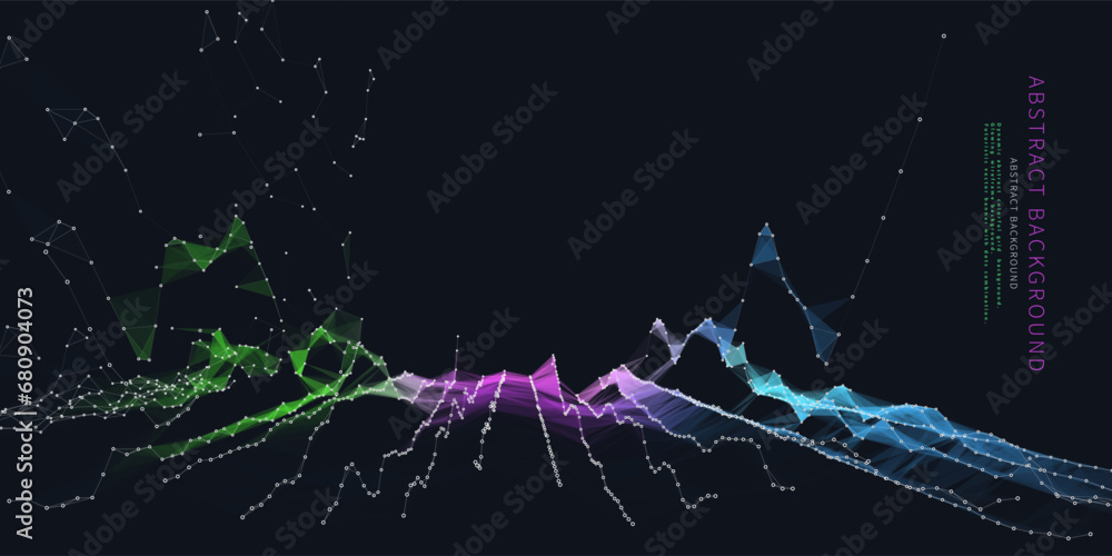 Abstract background noisy polygonaly graph in net from circles and lines on dark blue ...