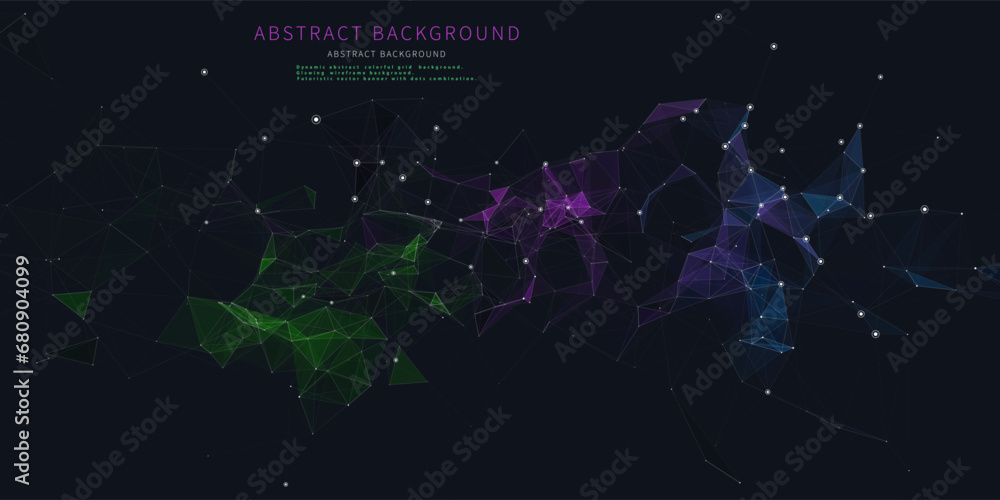 Abstract background noisy polygonaly graph in net from dots and lines on dark blue. Technology ...