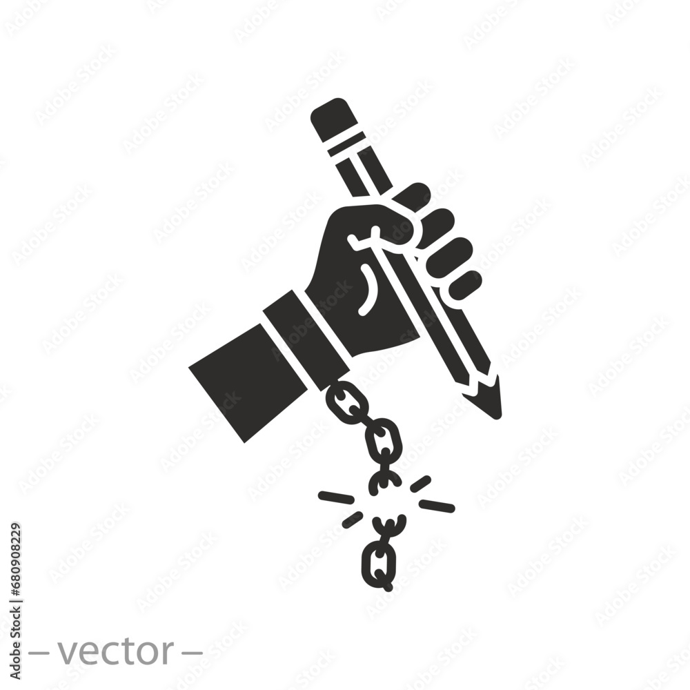 icon of hand holding a pencil, breaking chain, stop exploitation and ...