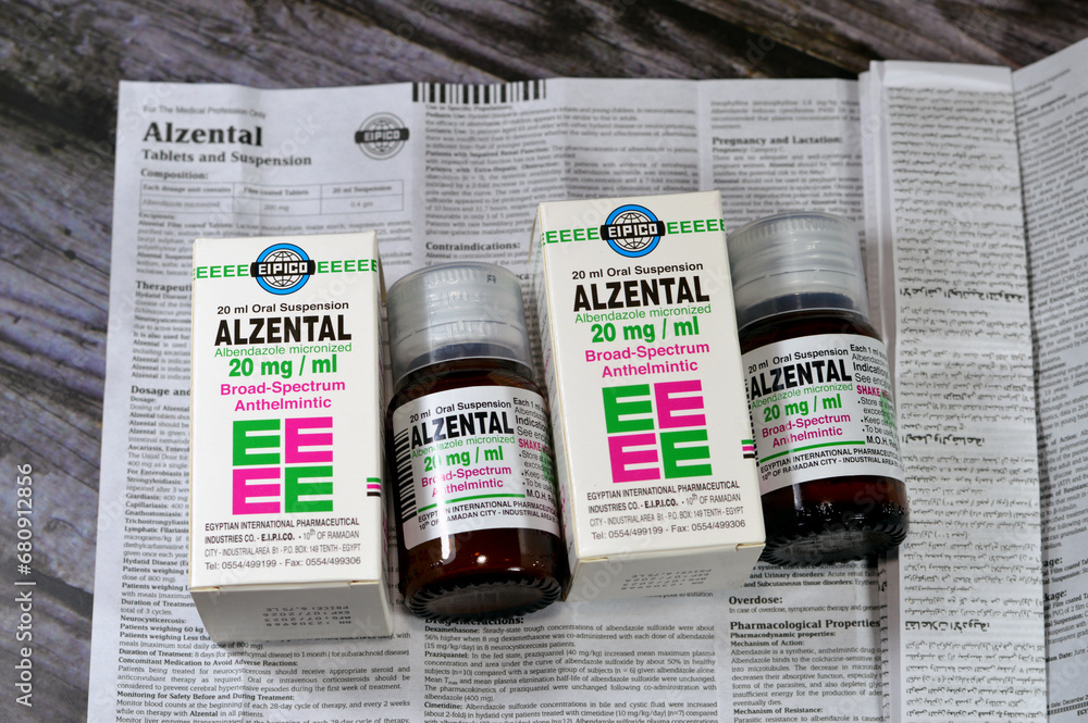 Cairo, Egypt, November 6 2023: Alzental 20 mg per mL suspension ...