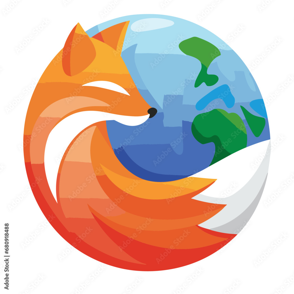 Flat vector logo of a circle gradient fox wrapped around the earth ...