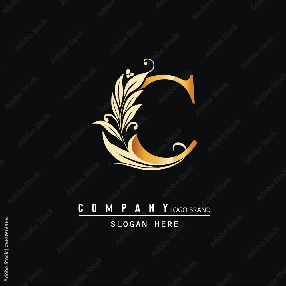 hand drawn C letters Logo, letter C logo design in leaf shape, letter C ...