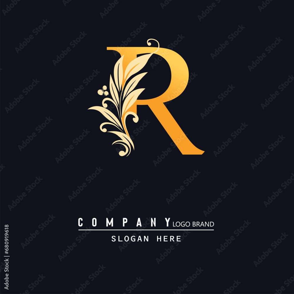 hand drawn R letters Logo, letter R logo design in leaf shape, letter R ...