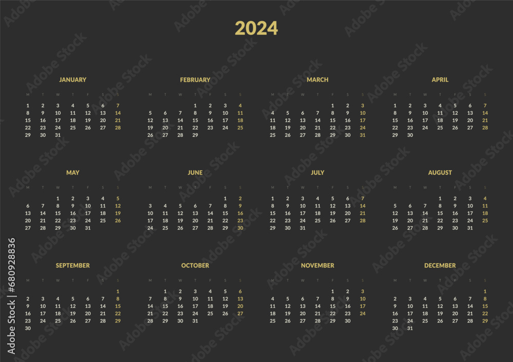 2024 Annual Calendar template. Vector layout of a wall or desk simple ...