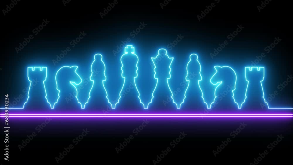 Neon chess board game. Strategy and business ideas concept. Able use ...