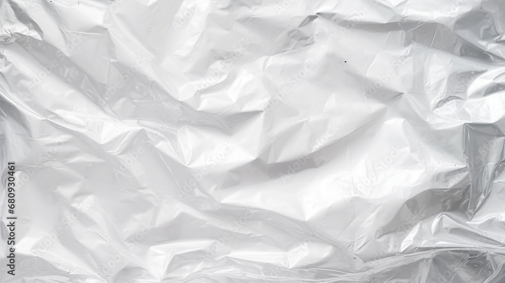 Transparent white glossy wrinkled plastic texture. Crumpled thin ...