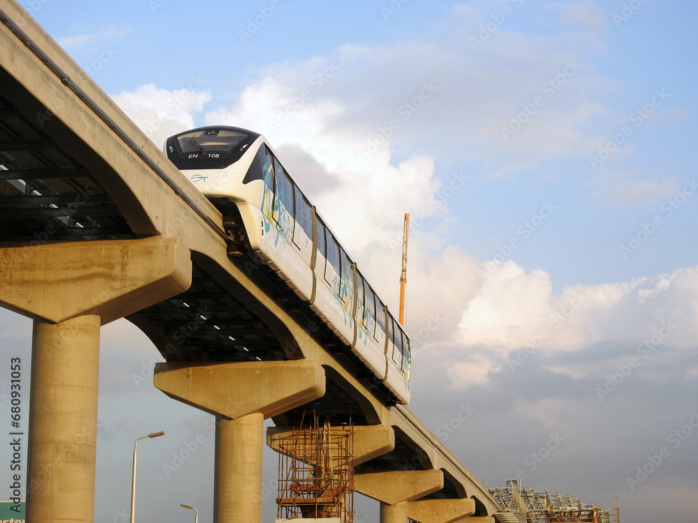 Cairo, Egypt, November 14 2023: Egypt monorail on its track in front of ...