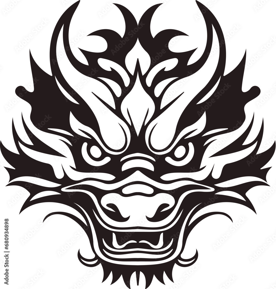 Dragon head front view logo. Simple shaped dragon stamp. Dragon with ...