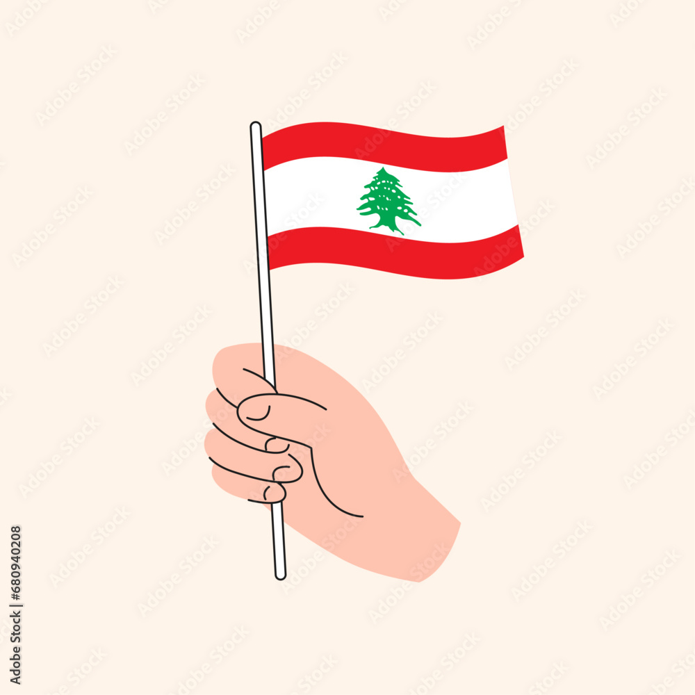 Cartoon Hand Holding Lebanese Flag, Vector Design. Flag of Lebanon ...