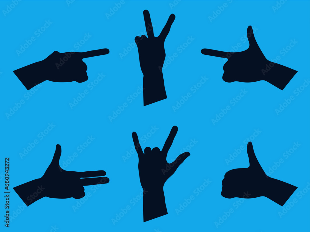 Set of silhouette hand signs. Gun sign with one and two fingers ...