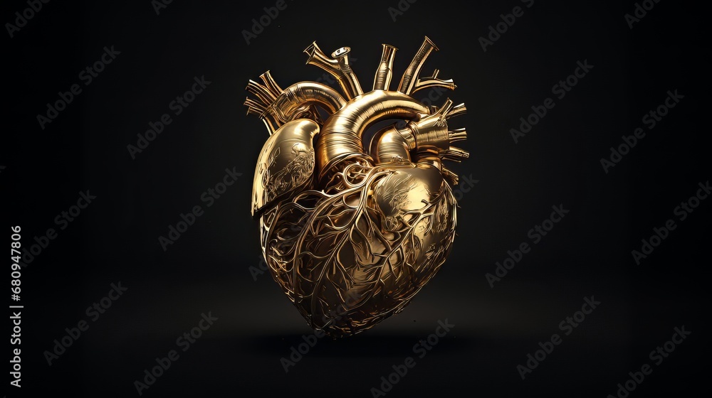 Gold Anatomical human Heart. Anatomy and medicine concept image. Stock ...