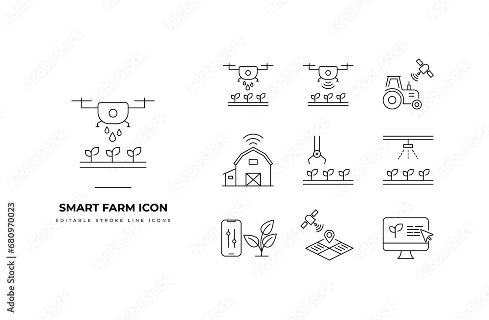 Set of Smart Agriculture Icon Packs. Simple line art and editable ...