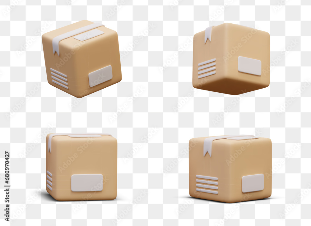 Realistic flying cartoon boxes in different positions. Concept parcels ...