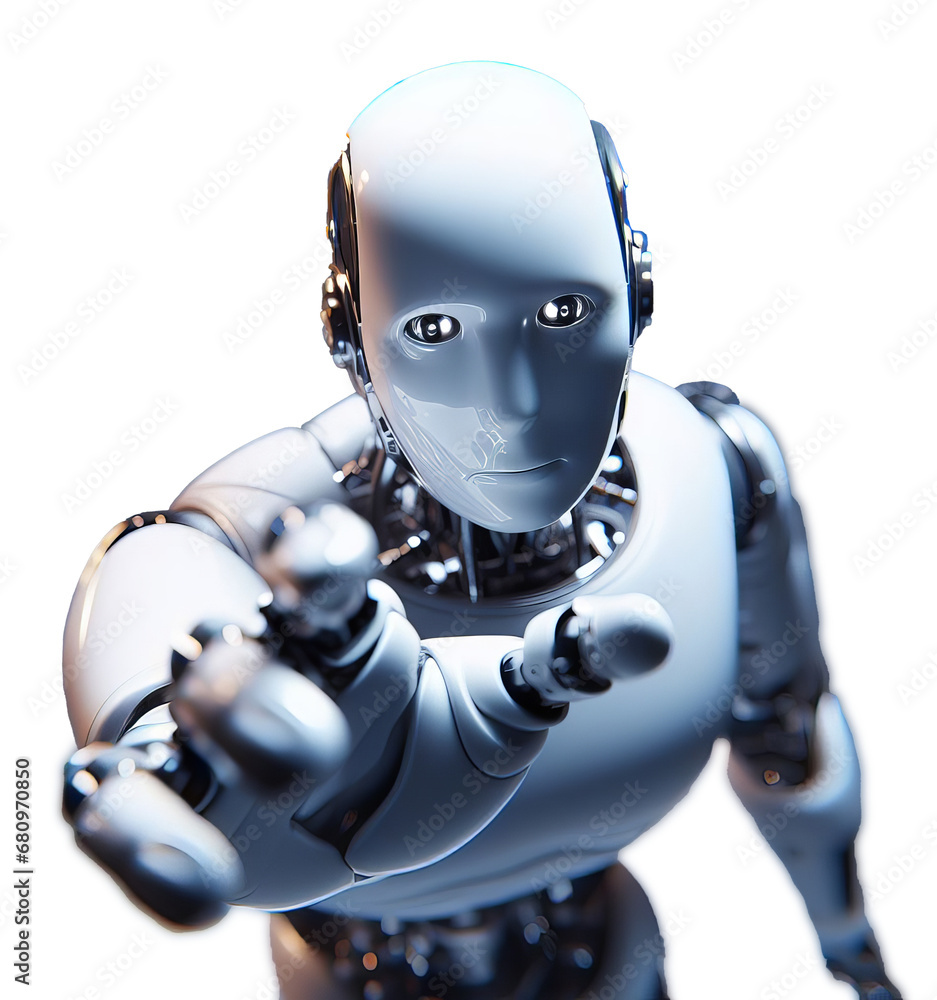 Humanoid Robot Android Hand Reaching at the Camera Transparent ...