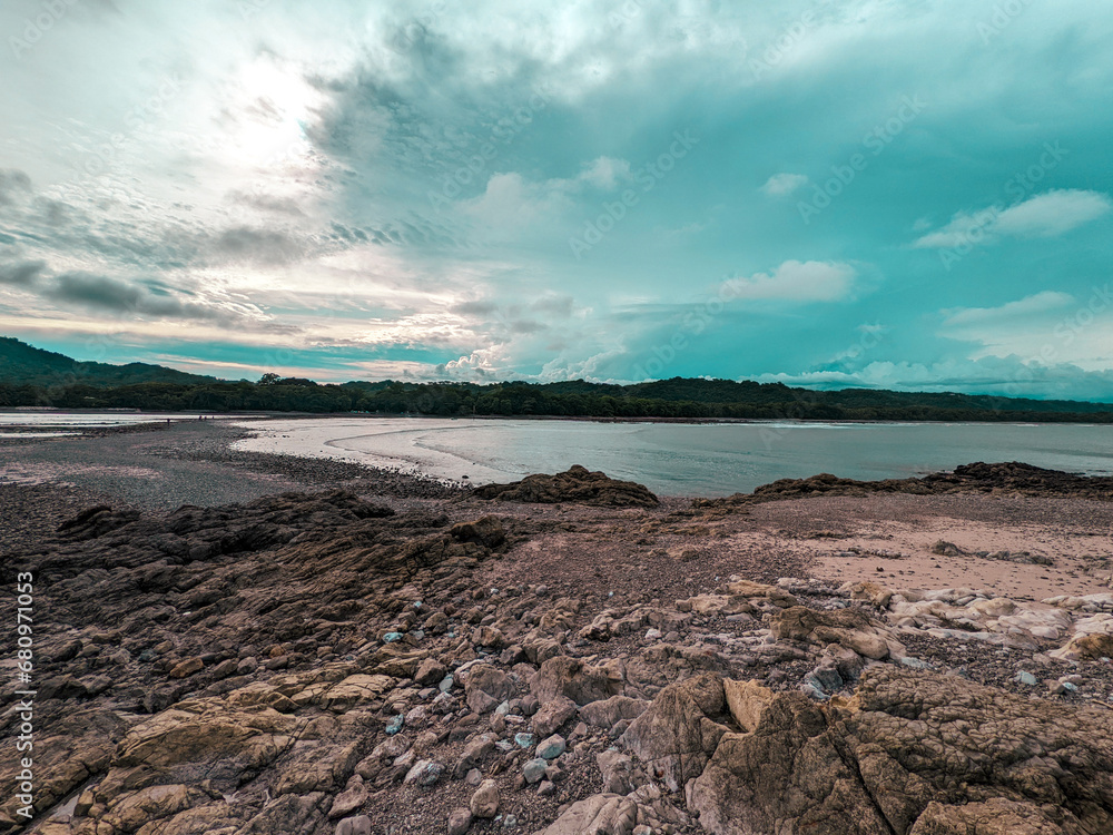 Costa Rican Beaches in the low season. sunny skies and blue waters with ...