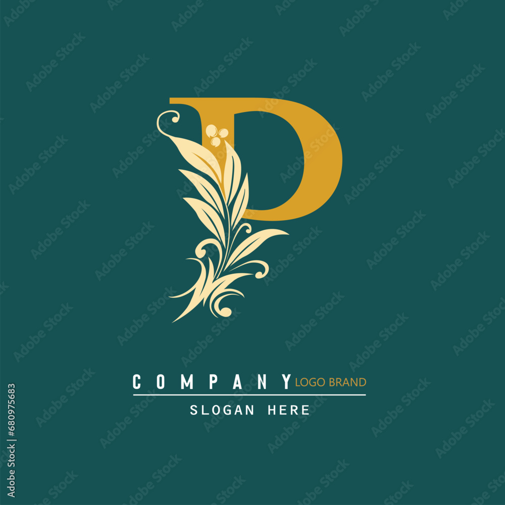hand drawn P letters Logo, letter P logo design in leaf shape, letter P ...