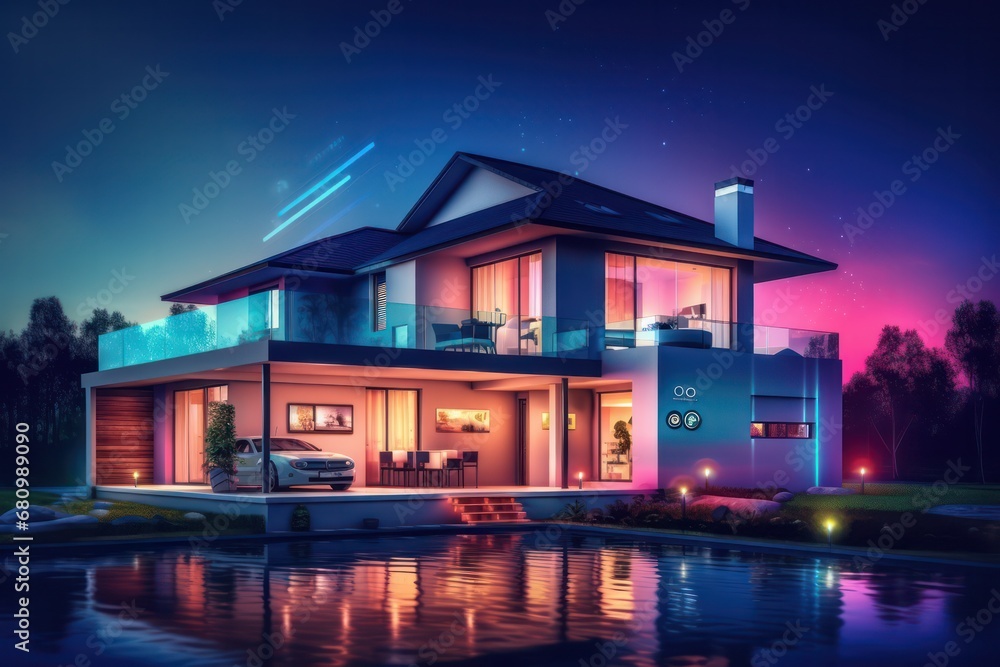 Interior augmented reality smart home, Modern smart home components ...