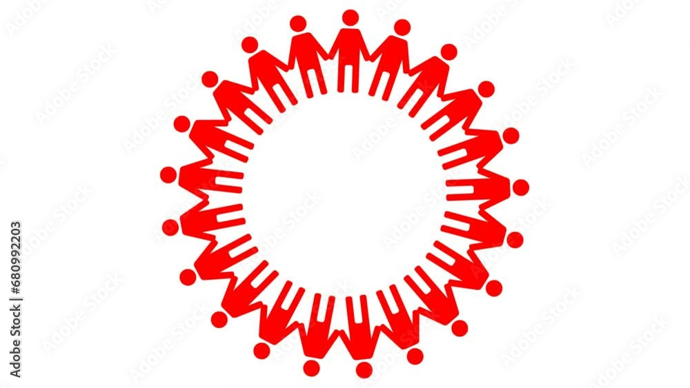 Animated red circle of people turns around. Symbols of people are ...