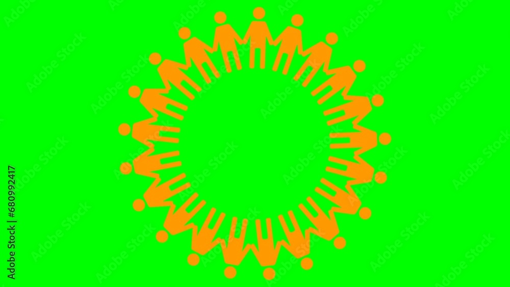 Animated orange circle of people turns around. Symbols of people are ...