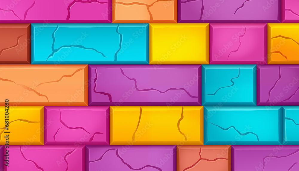 Illustration of bright colourful bricks pop art style. Brick wall ...
