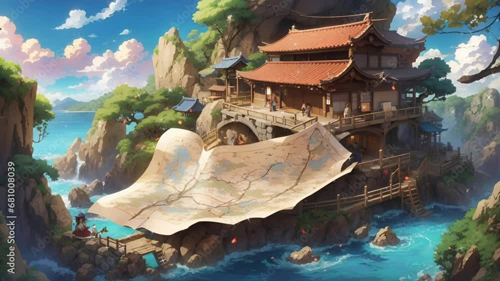 Enchanting 3D Scenes of a Treasure Map in Japanese Anime Style ...