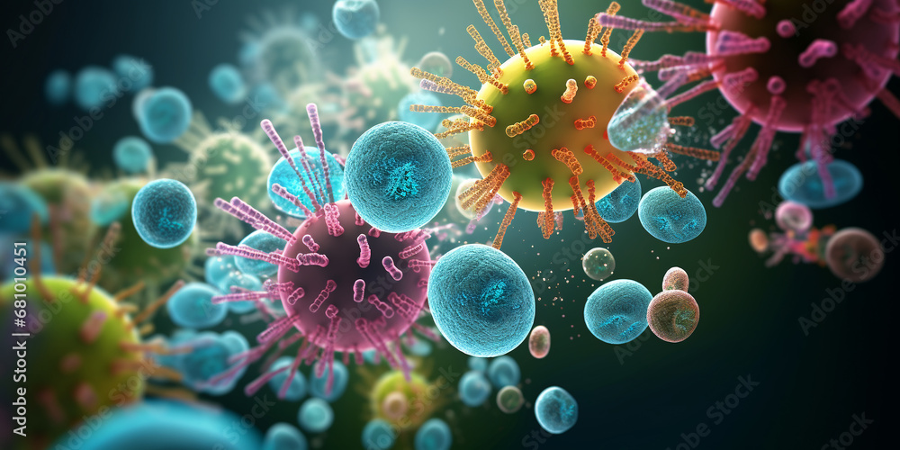 Microbes under a microscope bacillus virus Close-up macro of microbes ...