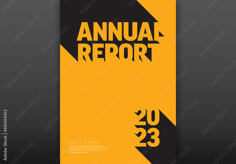 Yellow annual report front cover page template with title and year with ...