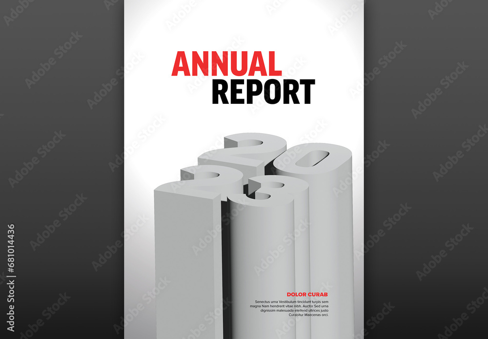 Light annual report front cover page template with big 3d year numbers ...