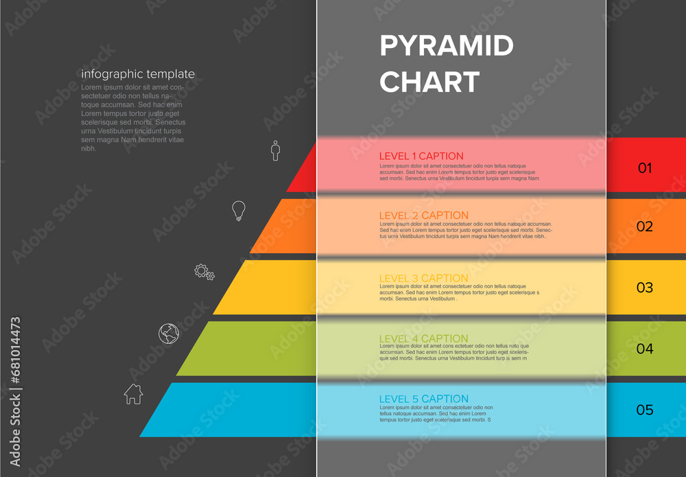 Infographic dark Pyramid chart diagram template with icons made from ...