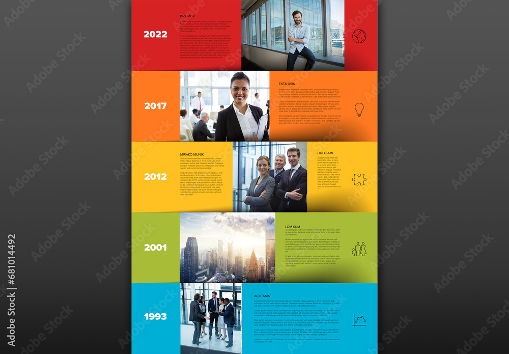 Simple minimalistic horizontal stripe row steps with photo placeholders ...