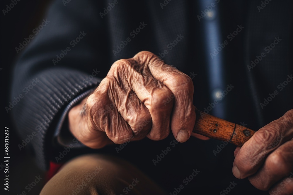 Elderly man's hand holding cane, digital illustration. Generative AI ...