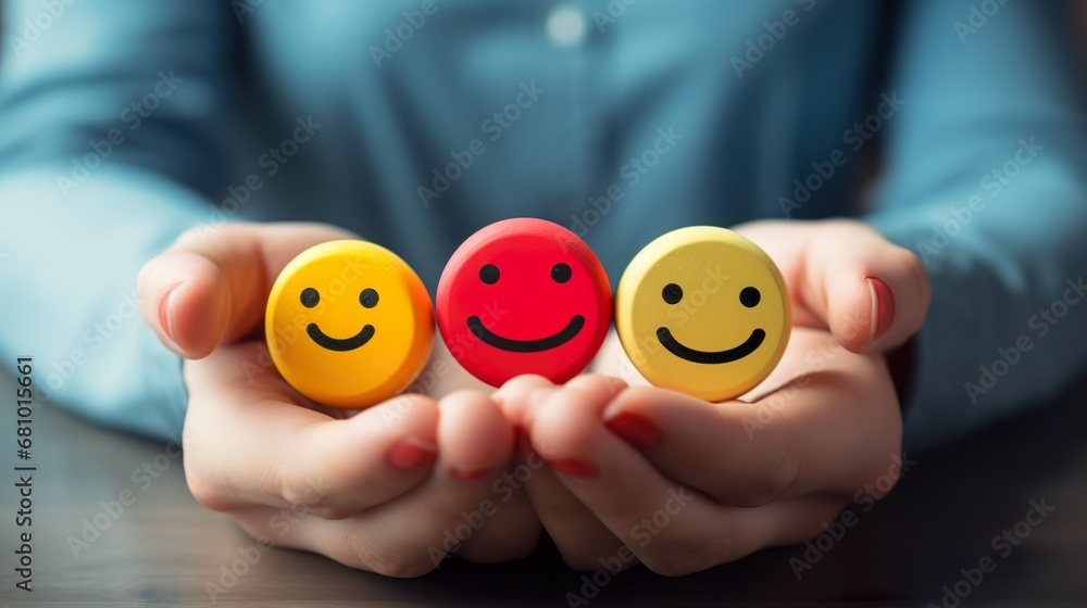 choosing happy smile face, good feedback rating and positive customer ...