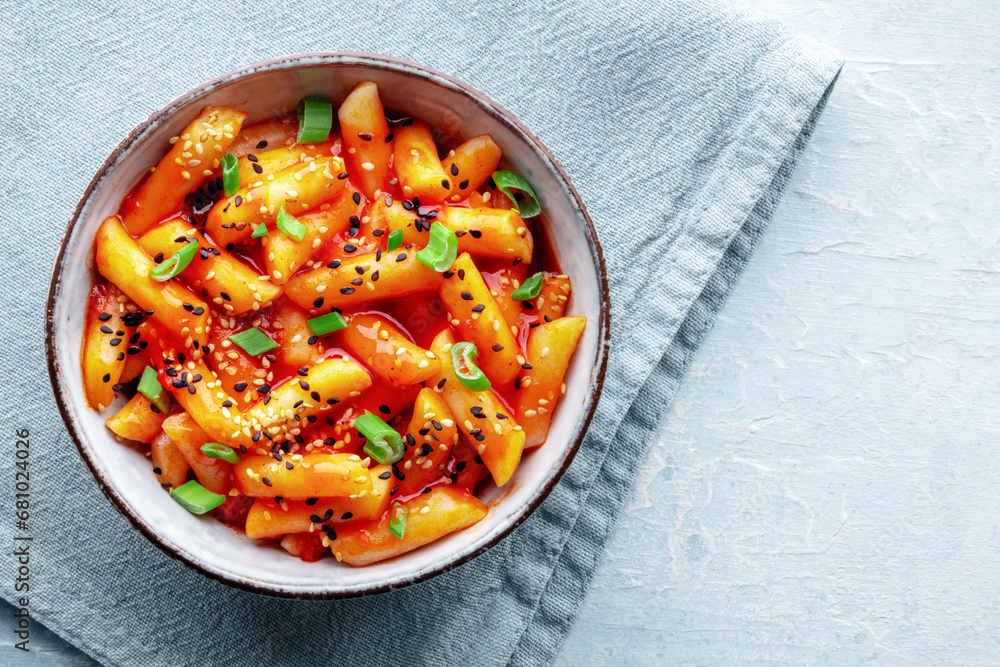 Tteokbokki or topokki, Korean street food, spicy rice cakes in red ...