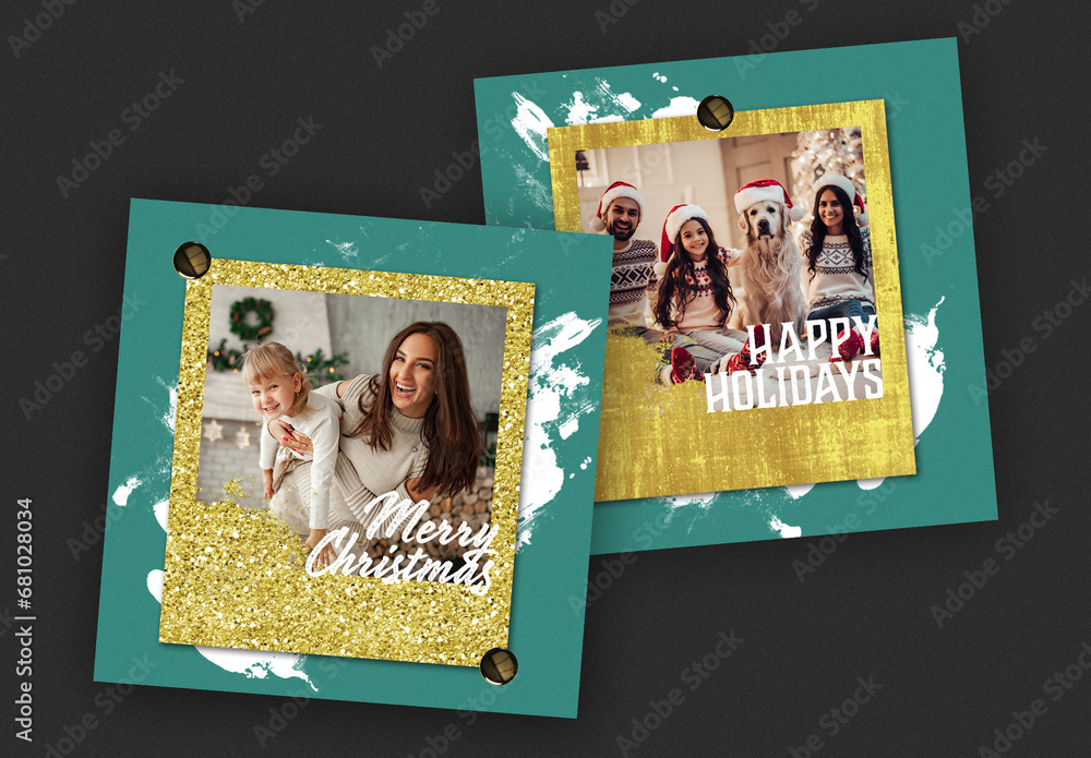 Christmas Social Media Frame Layouts With Gold Textures Stock Template ...