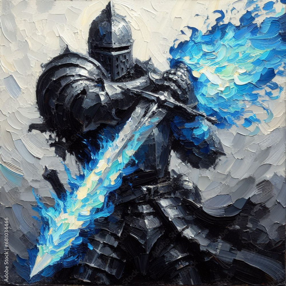Knight Wielding a Flame Sword in Battle Stock Illustration | Adobe Stock