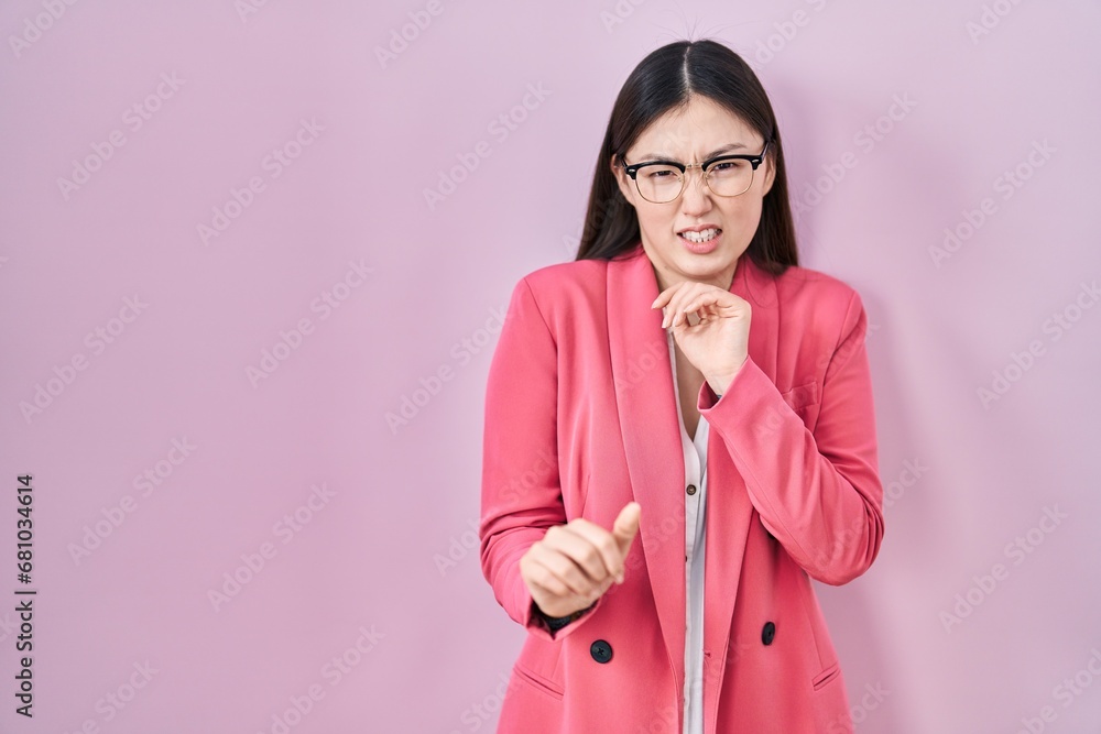Chinese business young woman wearing glasses disgusted expression ...