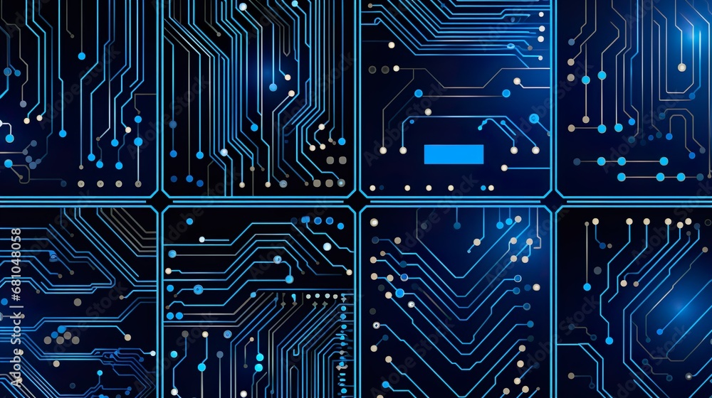Set of seamless cyber patterns. Circuit board texture. Collection of digital high tech style ...
