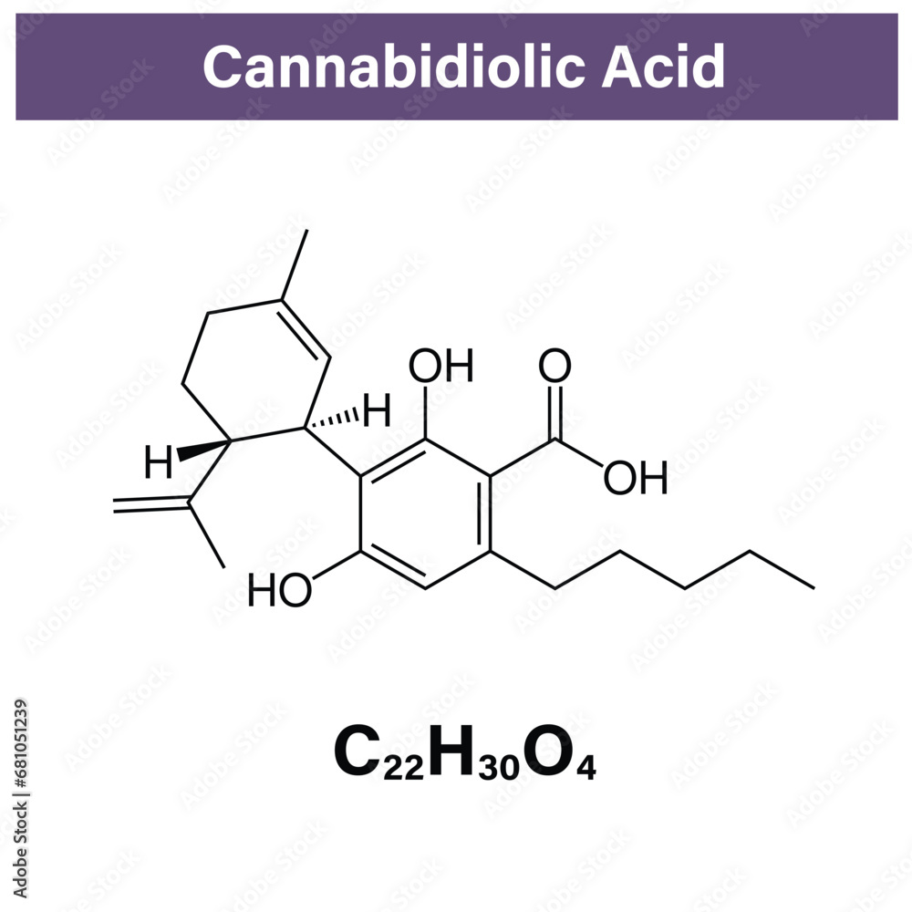 Cannabidiolic acid or CBDA cannabinoid molecule structural formula ...