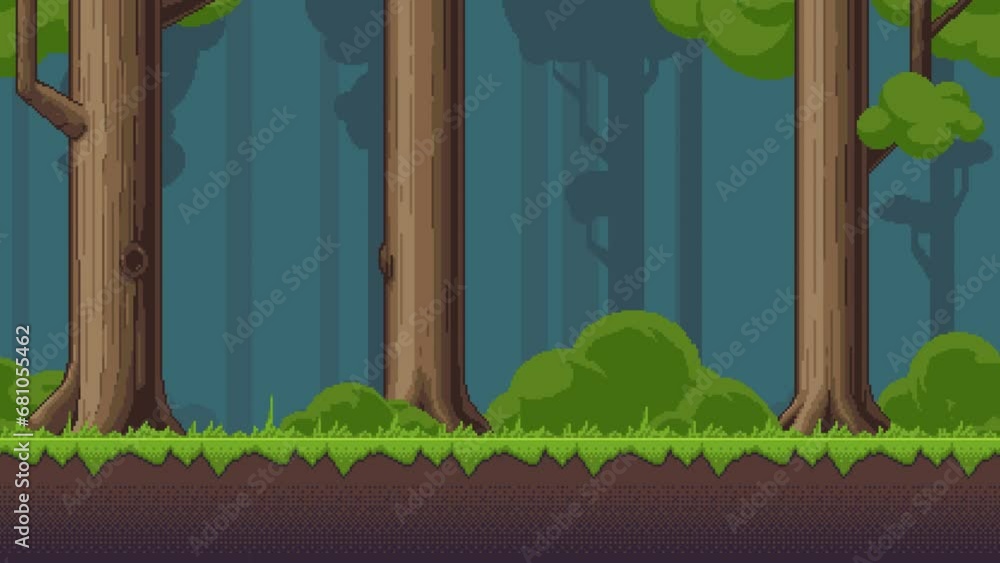 Pixel art loop animation of forest landscape. Animated 8bit seamless ...