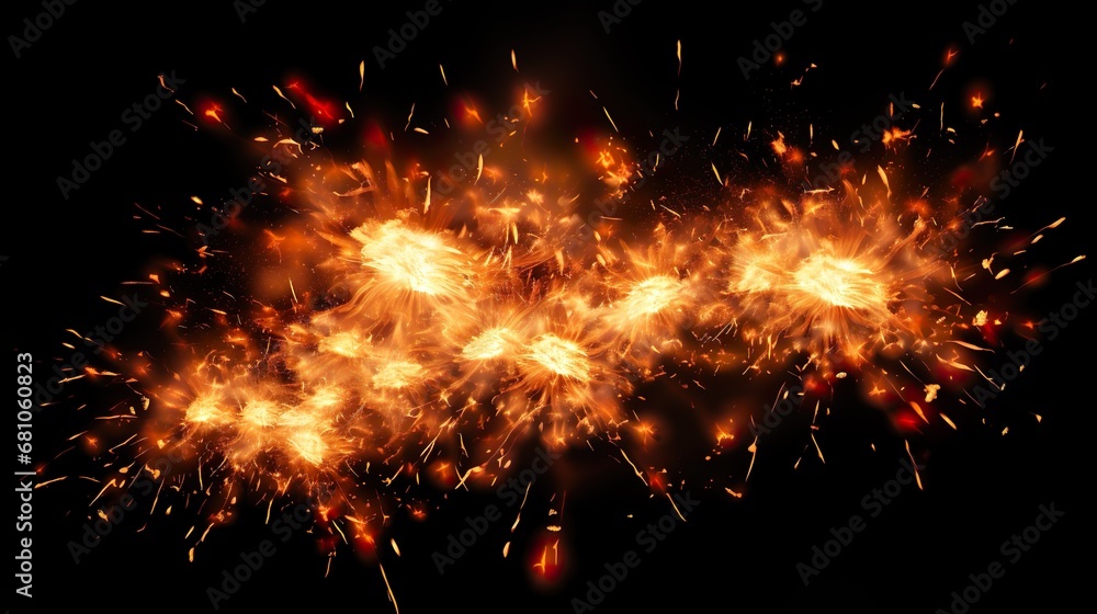 Translucent fire flames and sparks with horizontal repetition on ...