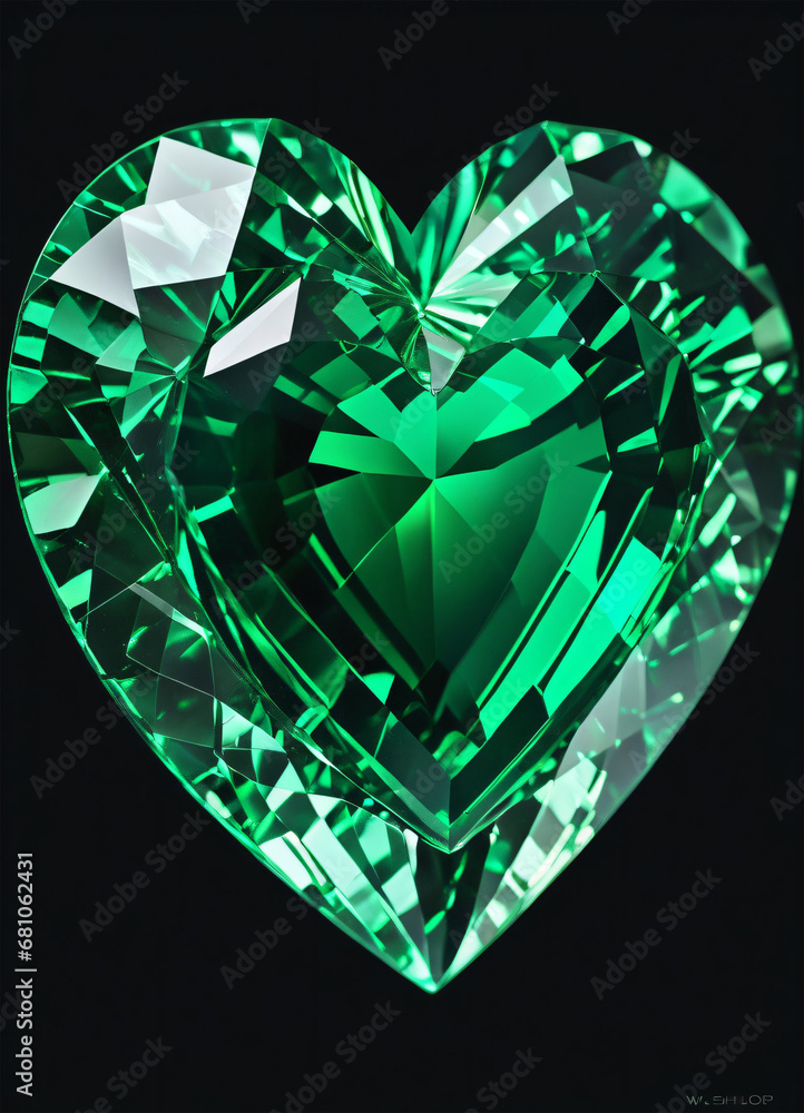 Crystal emerald green heart on the black background Stock Illustration ...