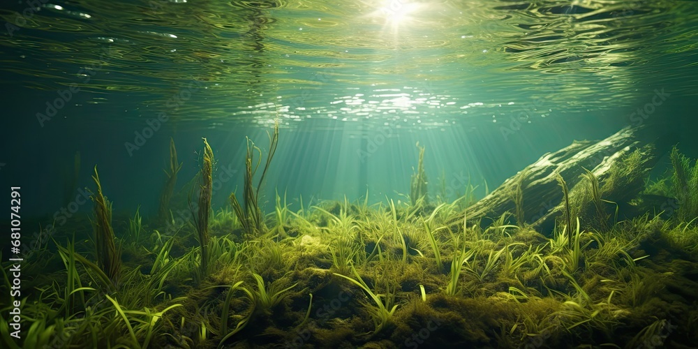 Underwater Grass, Long Seaweed in Dark River Water, Overgrown Stream ...