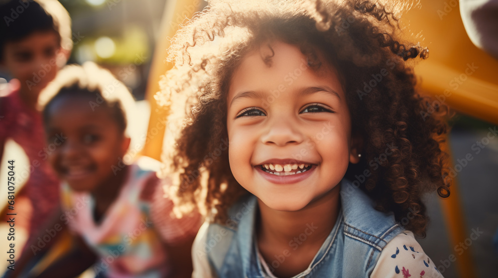 Children of different ethnic backgrounds playing together at a ...