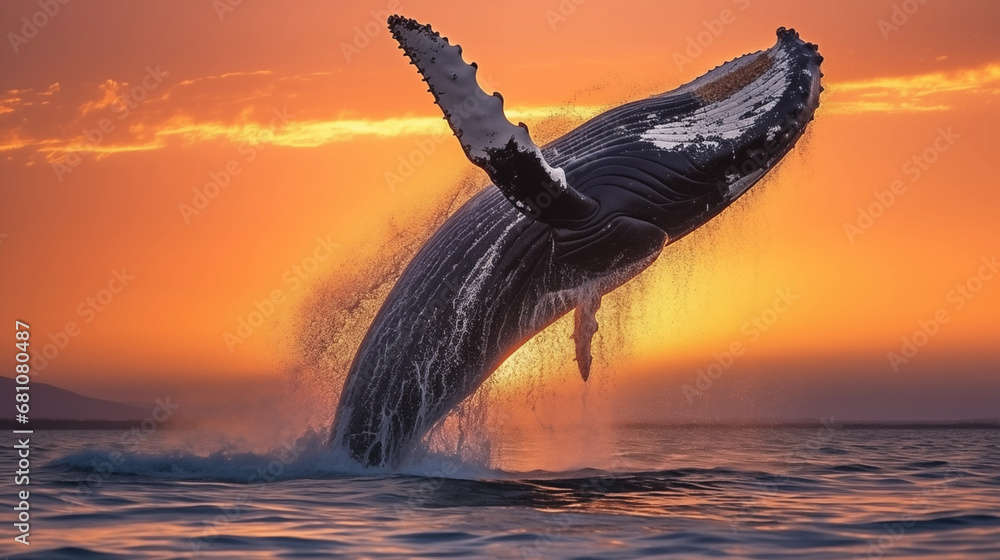 Dusk Dive: A visually stunning moment of a whale diving into the depths ...