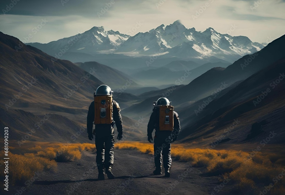 AI-generated illustration of Two astronauts walking hand in hand toward ...