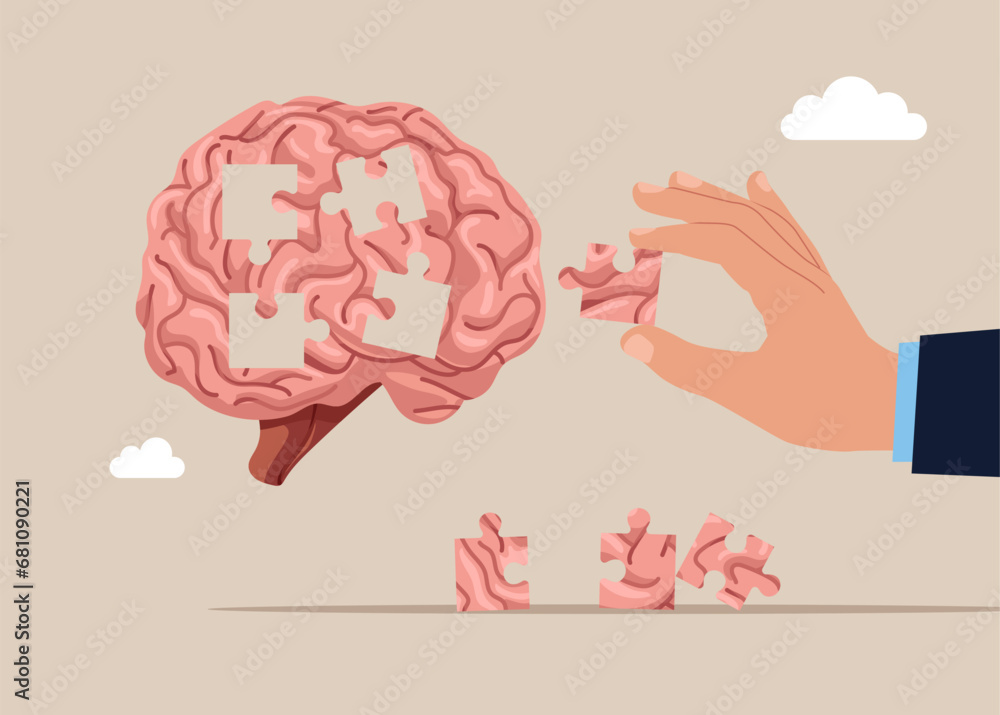 Complete the brain puzzle jigsaw puzzle. Brainstorming. Flat vector ...