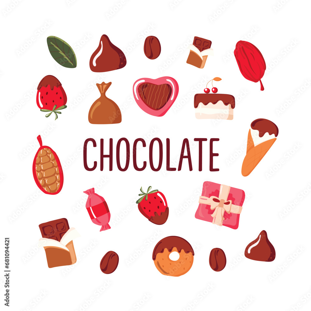 chocolate products set isolated on white background. Chocolates ...