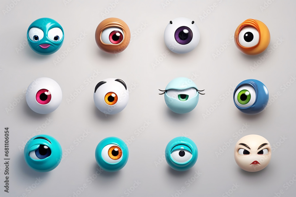 Cartoon Eyeballs Simple 3D Eyes with Expressive Eyelids Looking in ...