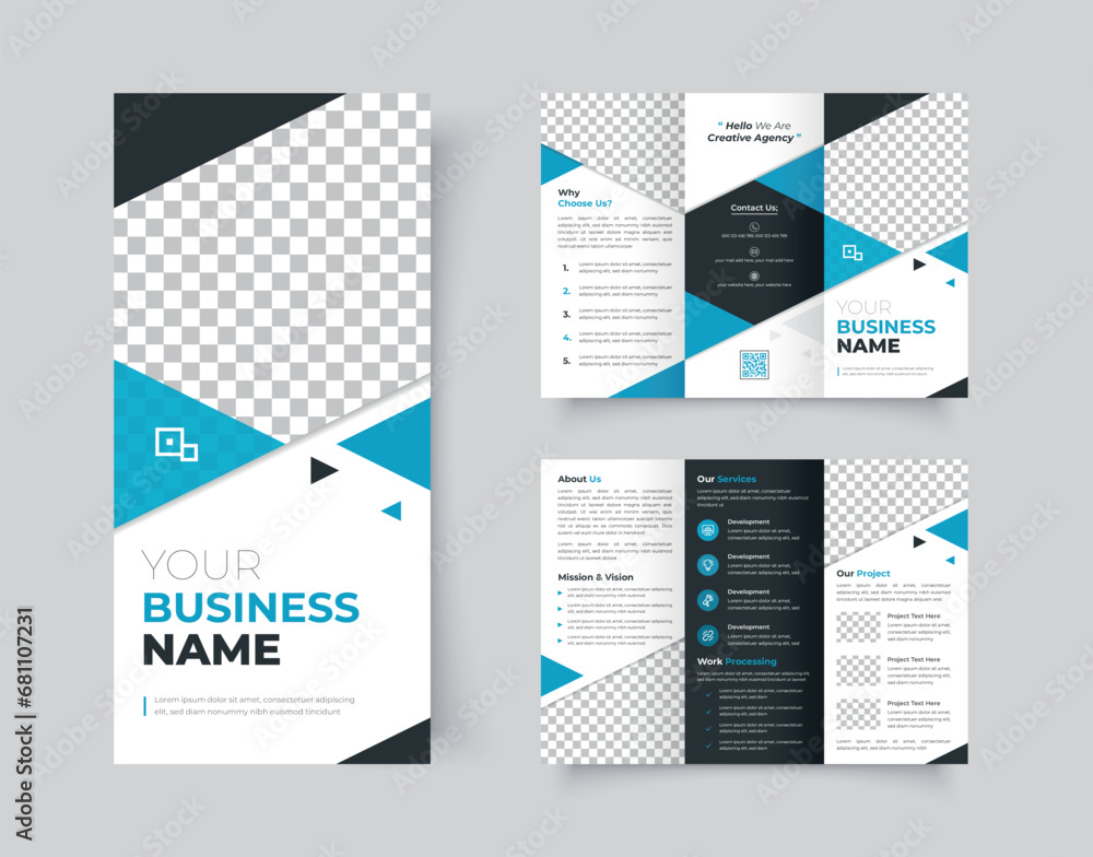Business trifold brochure corporate company fold leaflet layout design ...