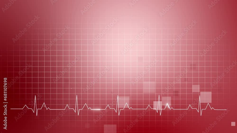 Animated heart beat line cardiogram on red background with grid and ...